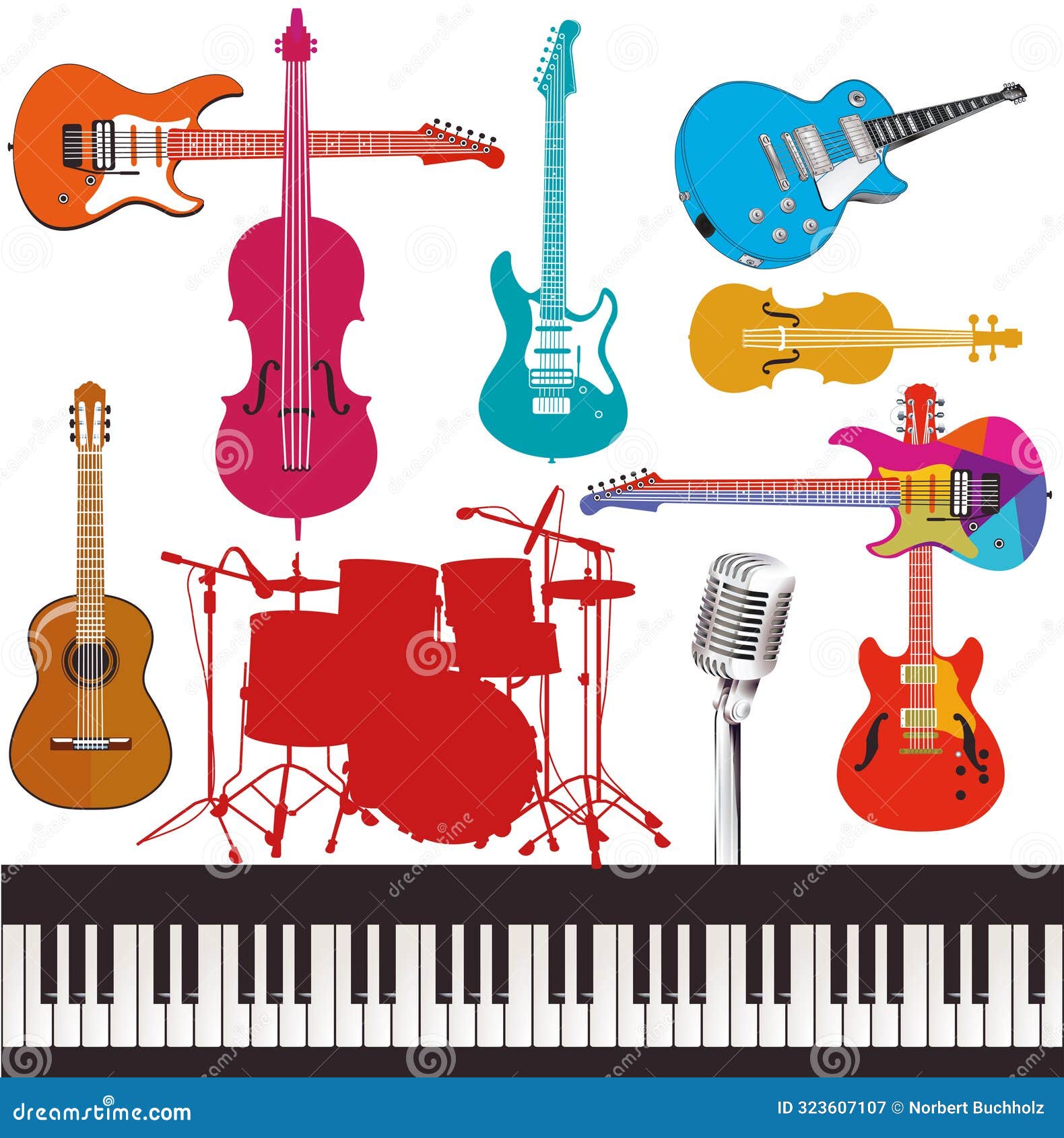Musical Instruments Isolated on White, Illustration Stock Vector ...
