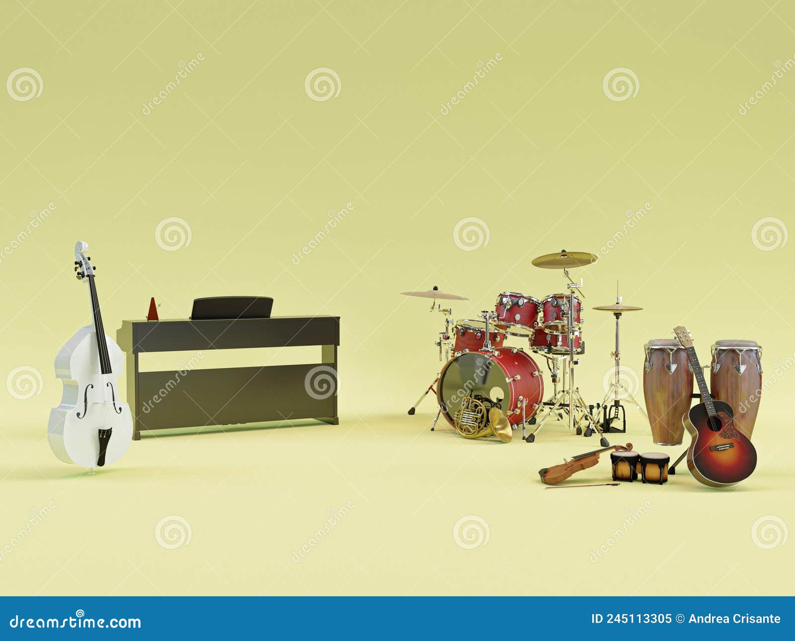 Musical Instruments Isolated on Yellow Background Stock Illustration ...