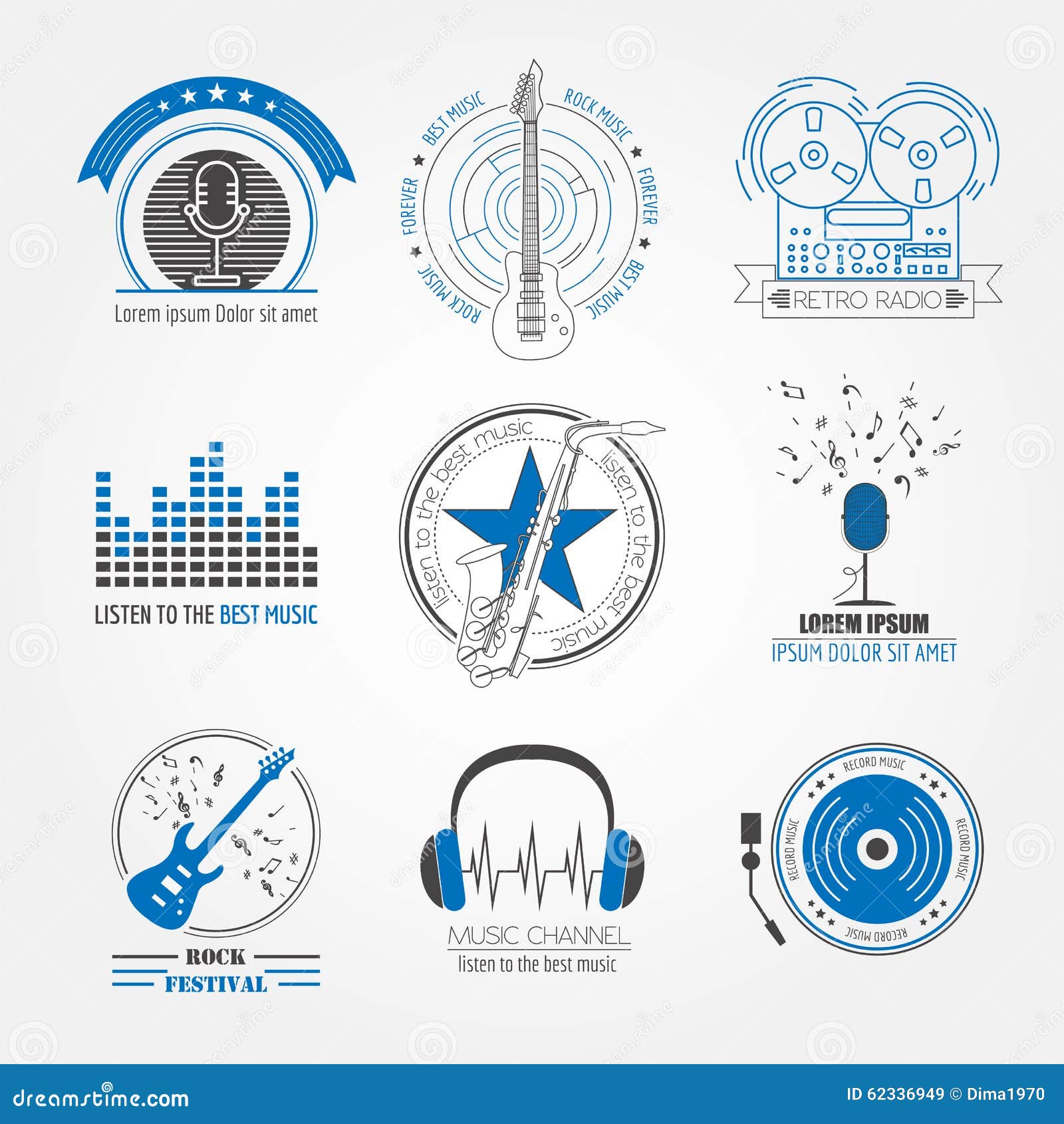 Musical Instruments Logos and Badges. Graphic Template Stock Vector ...