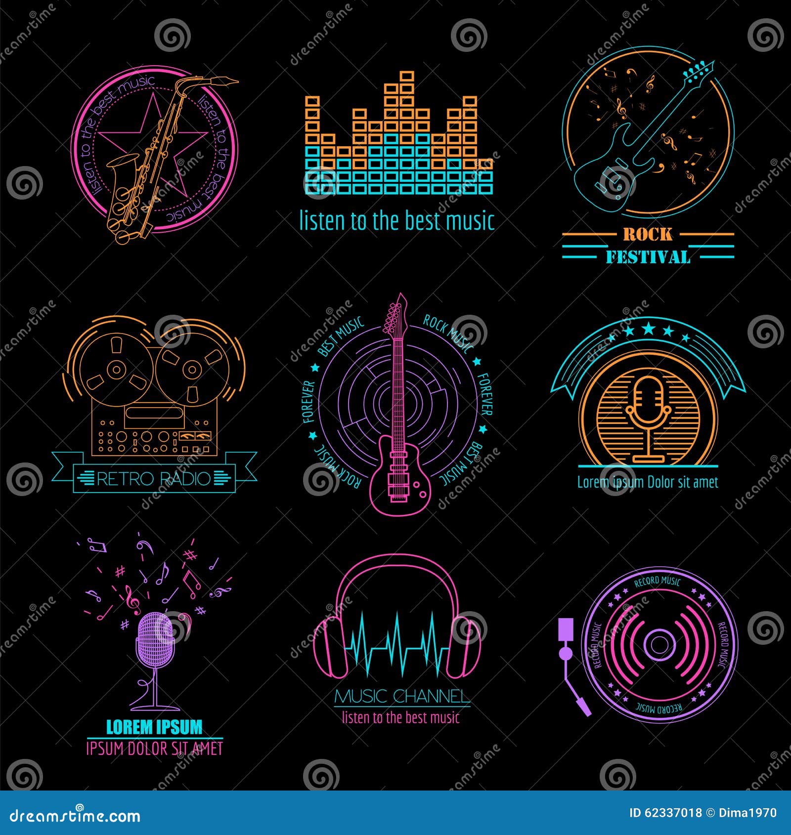 Musical Instruments Logos and Badges. Graphic Template Stock Vector ...