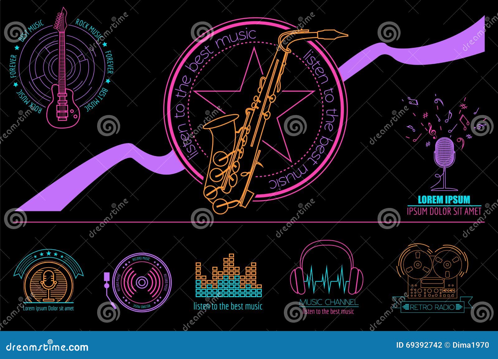 Musical Instruments Logos and Badges. Graphic Template Stock Vector ...
