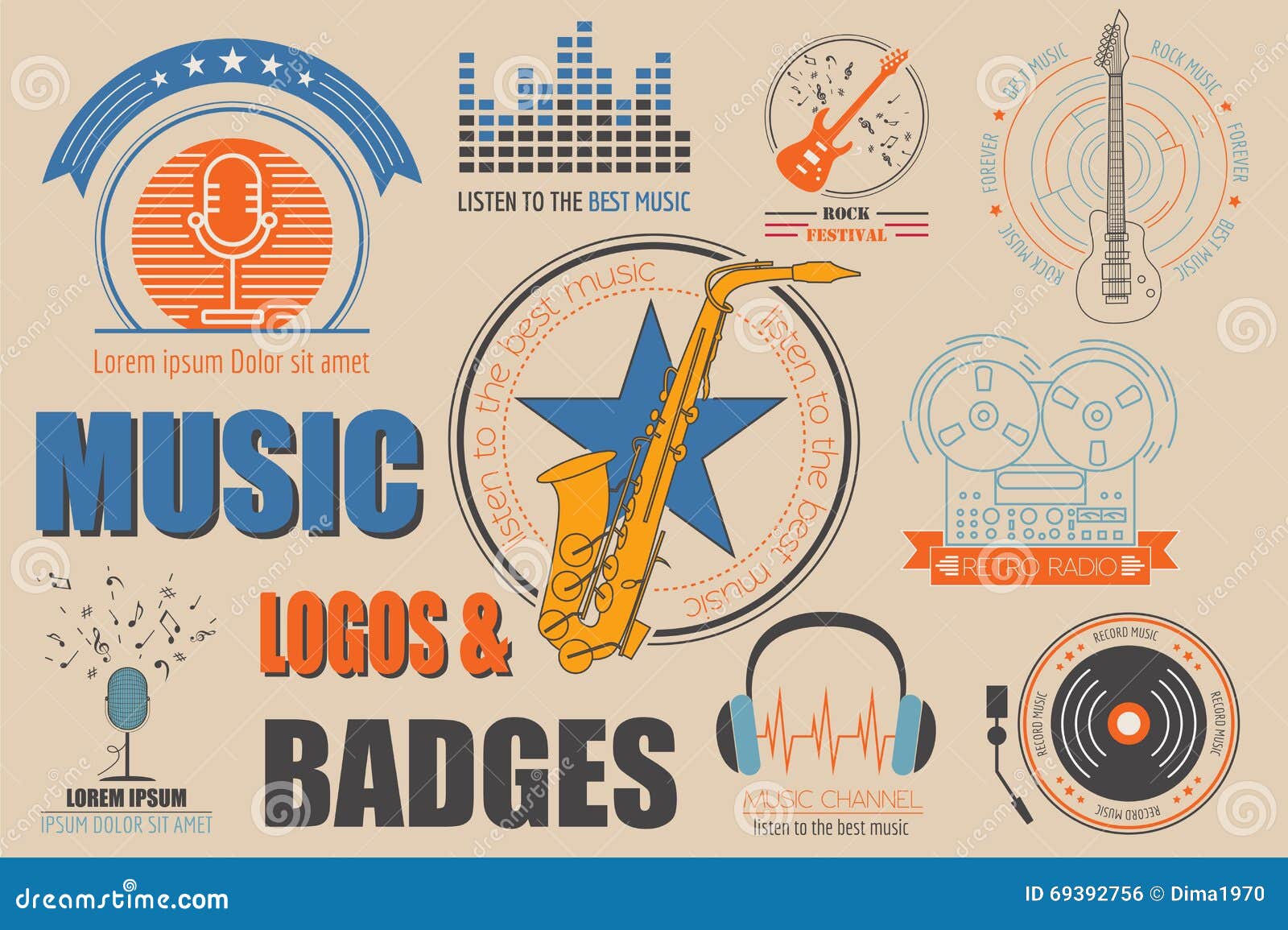 Musical Instruments Logos and Badges. Graphic Template Stock Vector ...