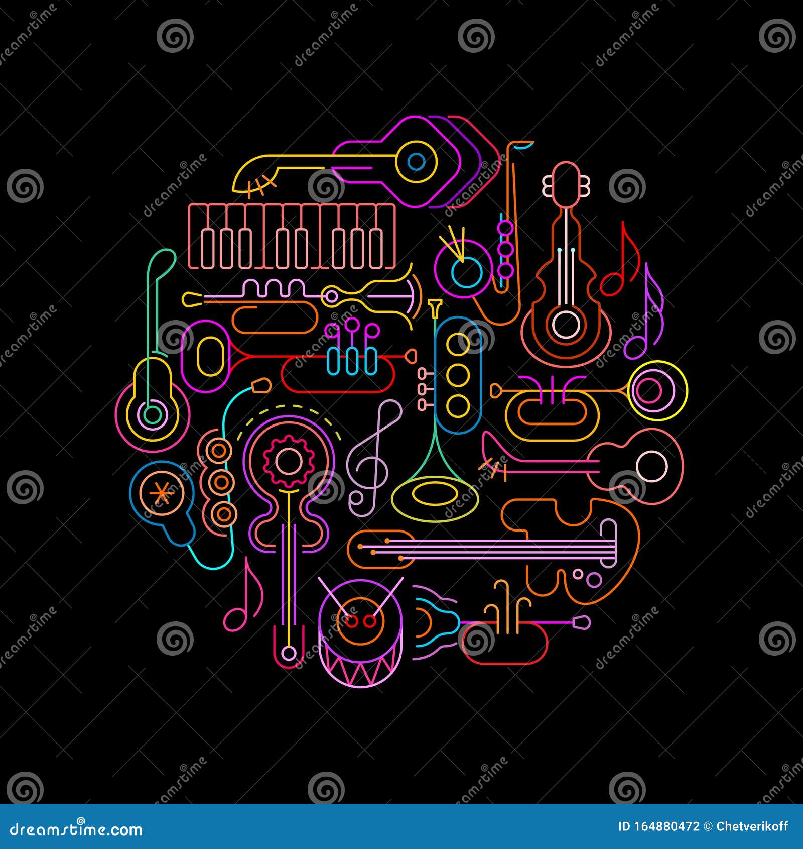 Musical Instruments Neon stock vector. Illustration of orchestra ...