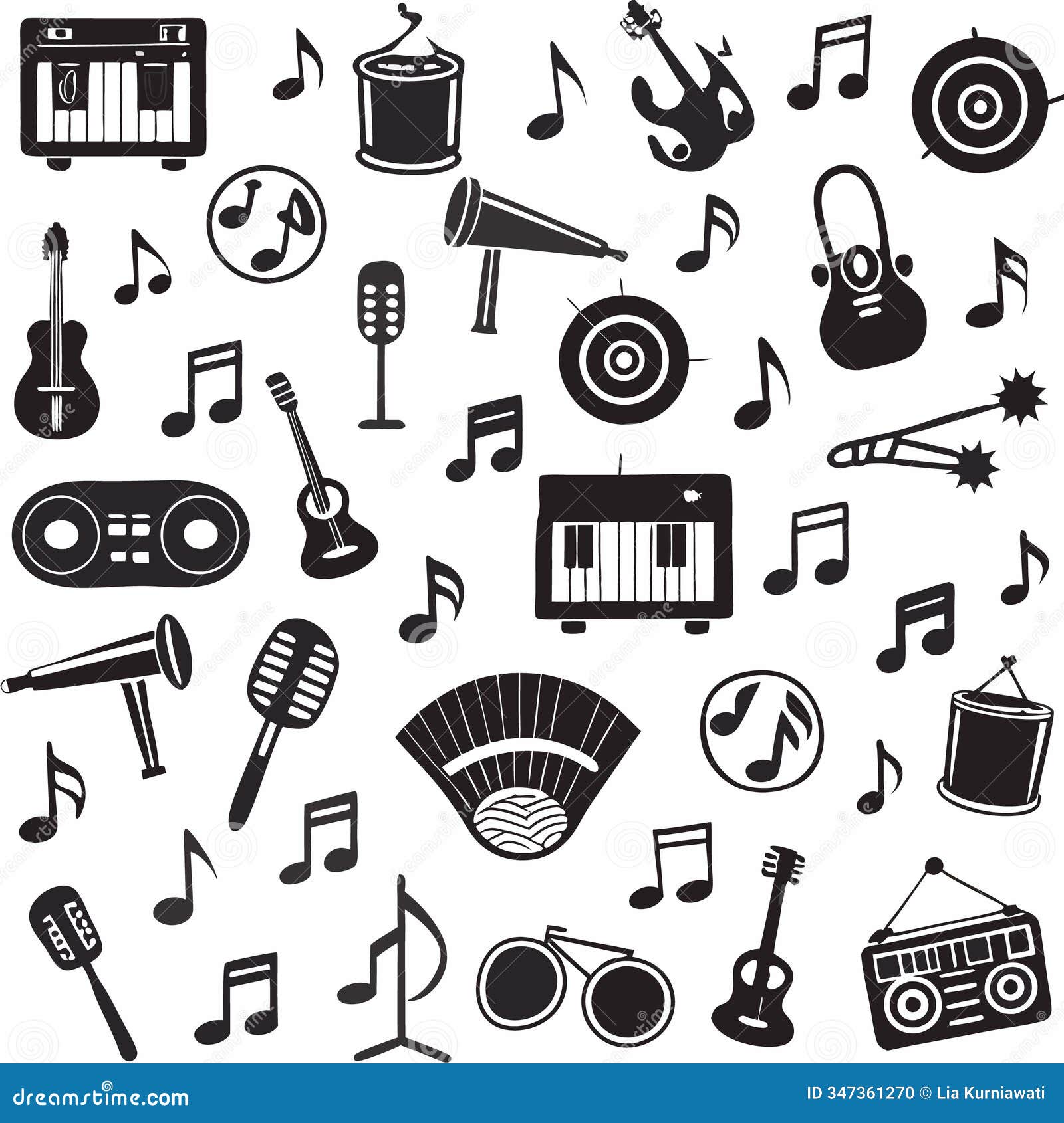 Musical Instruments and Notes Pattern Stock Vector - Illustration of ...