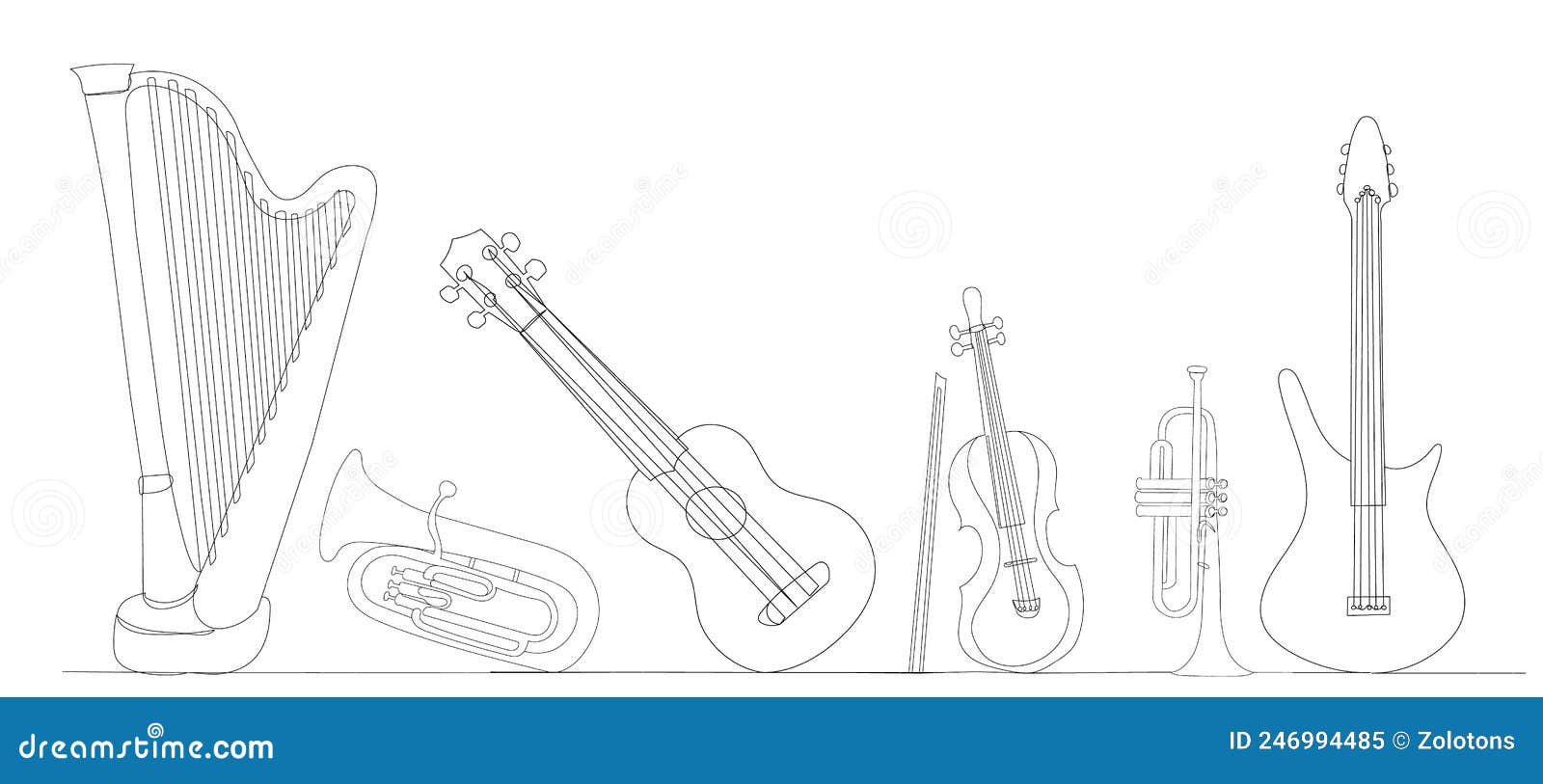 Musical Instruments One Continuous Line Drawing Stock Vector ...