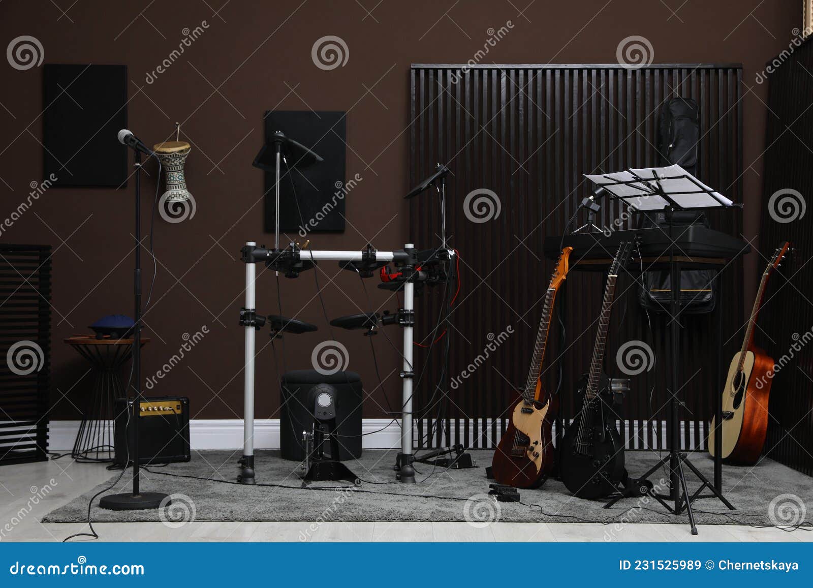 Musical Instruments at Recording Studio. Band Practice Stock Image ...