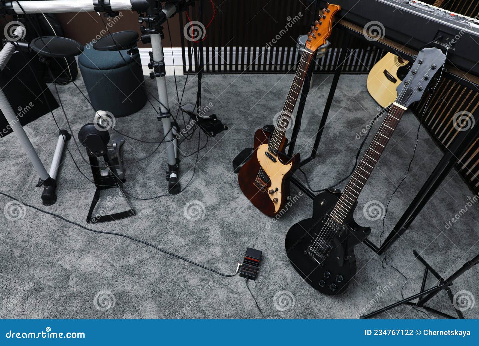 Musical Instruments at Recording Studio. Band Practice Stock Photo ...
