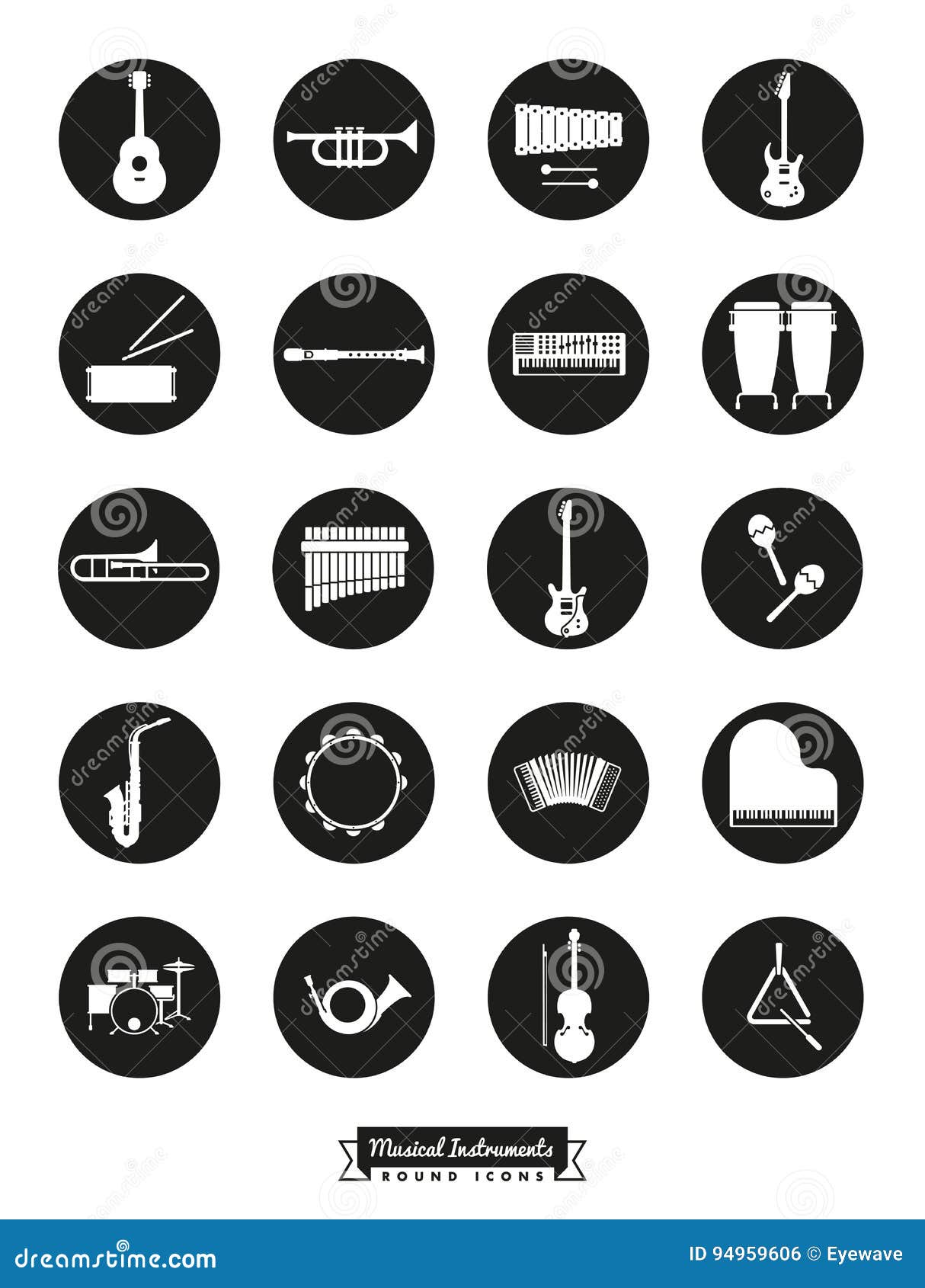 Musical Instruments Round Vector Icon Set Stock Vector - Illustration ...