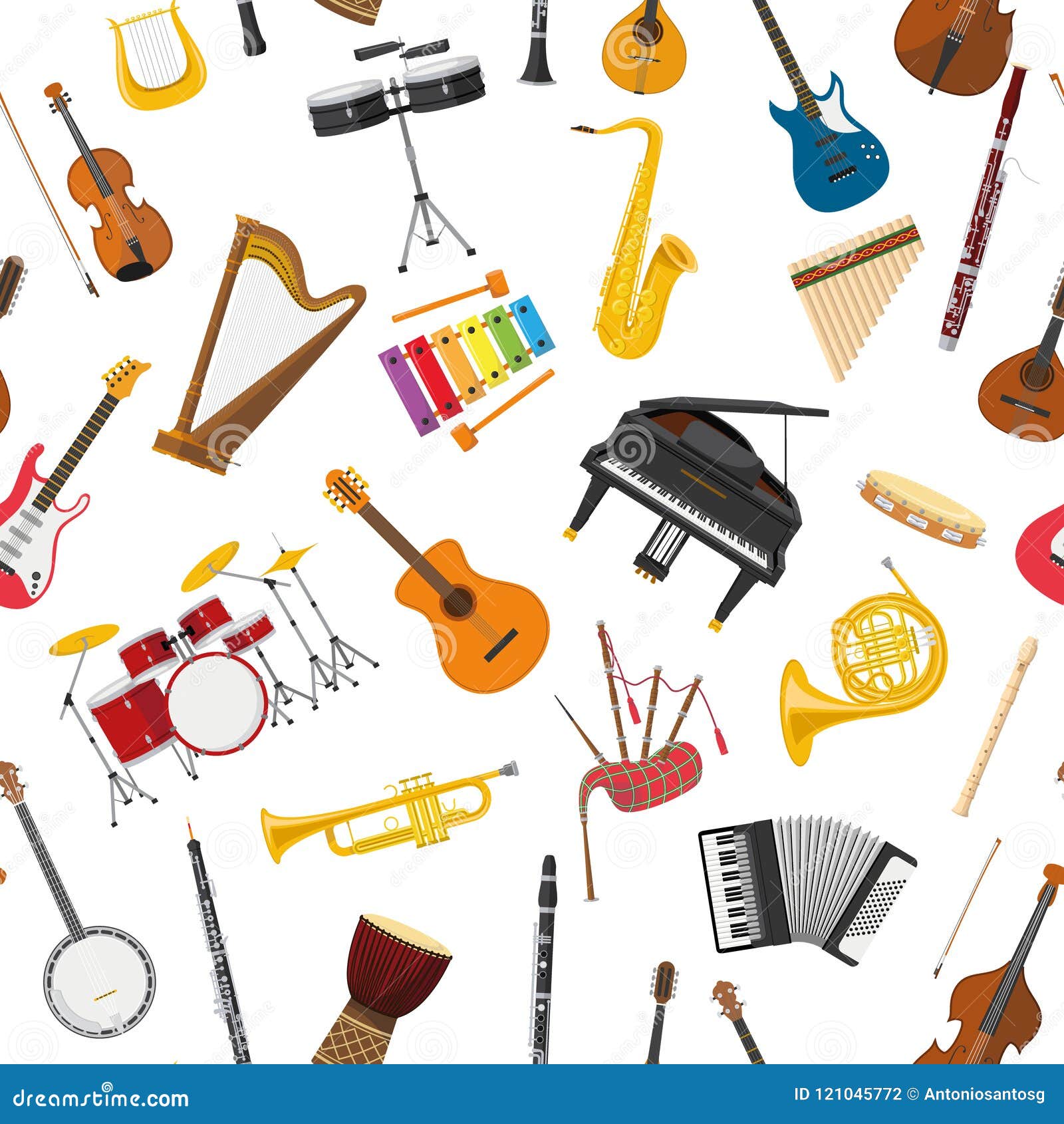 Musical Instruments Seamless Pattern Background. Stock Vector ...