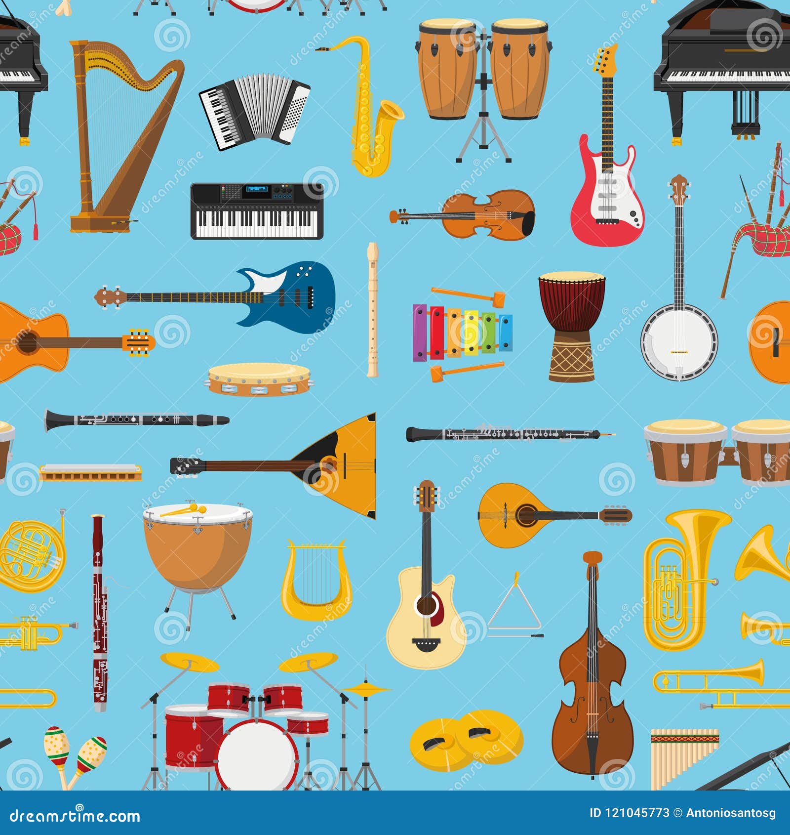 Musical Instruments Seamless Pattern Background. Stock Vector ...