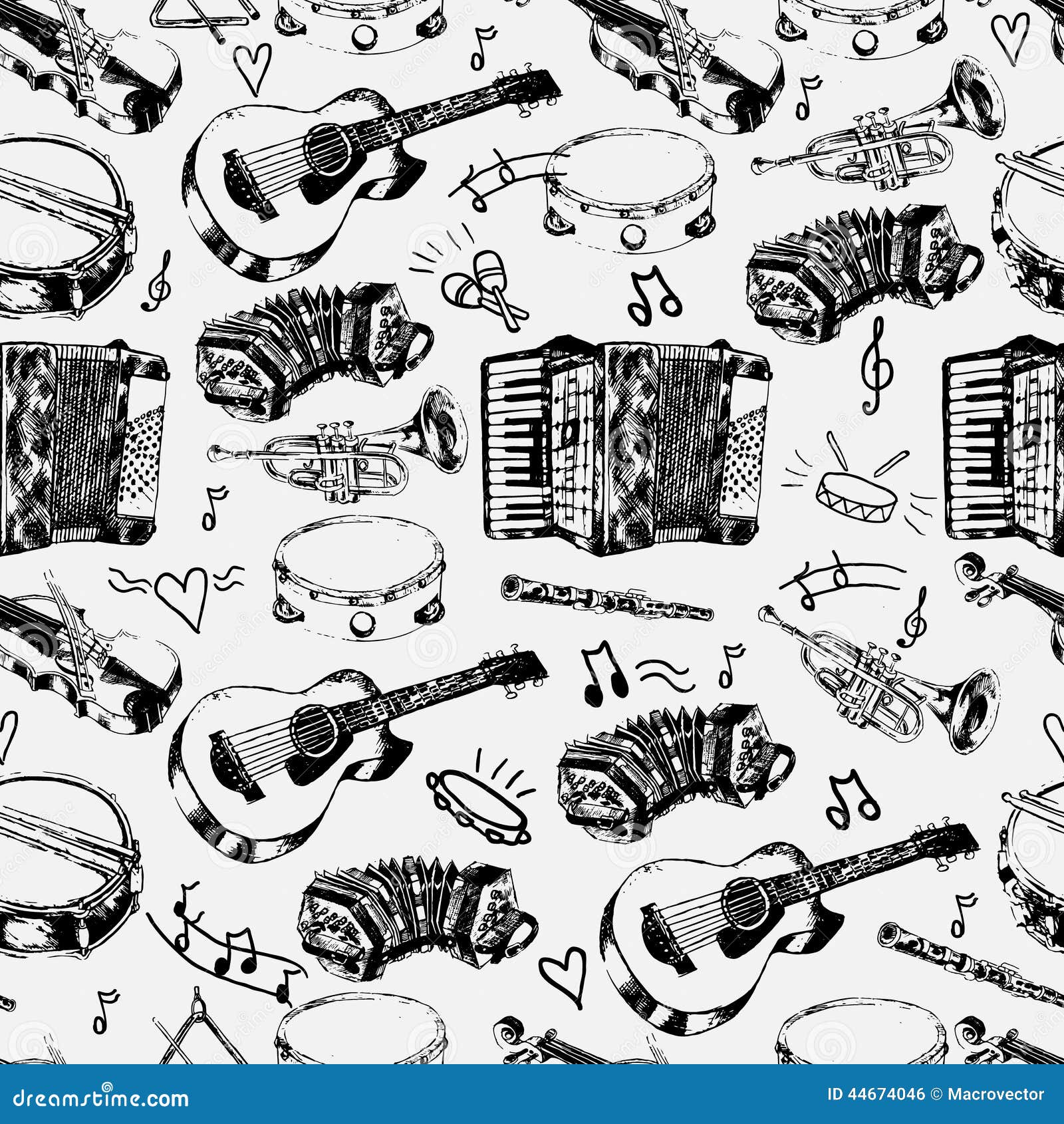 Musical Instruments Seamless Pattern Stock Vector - Illustration of ...