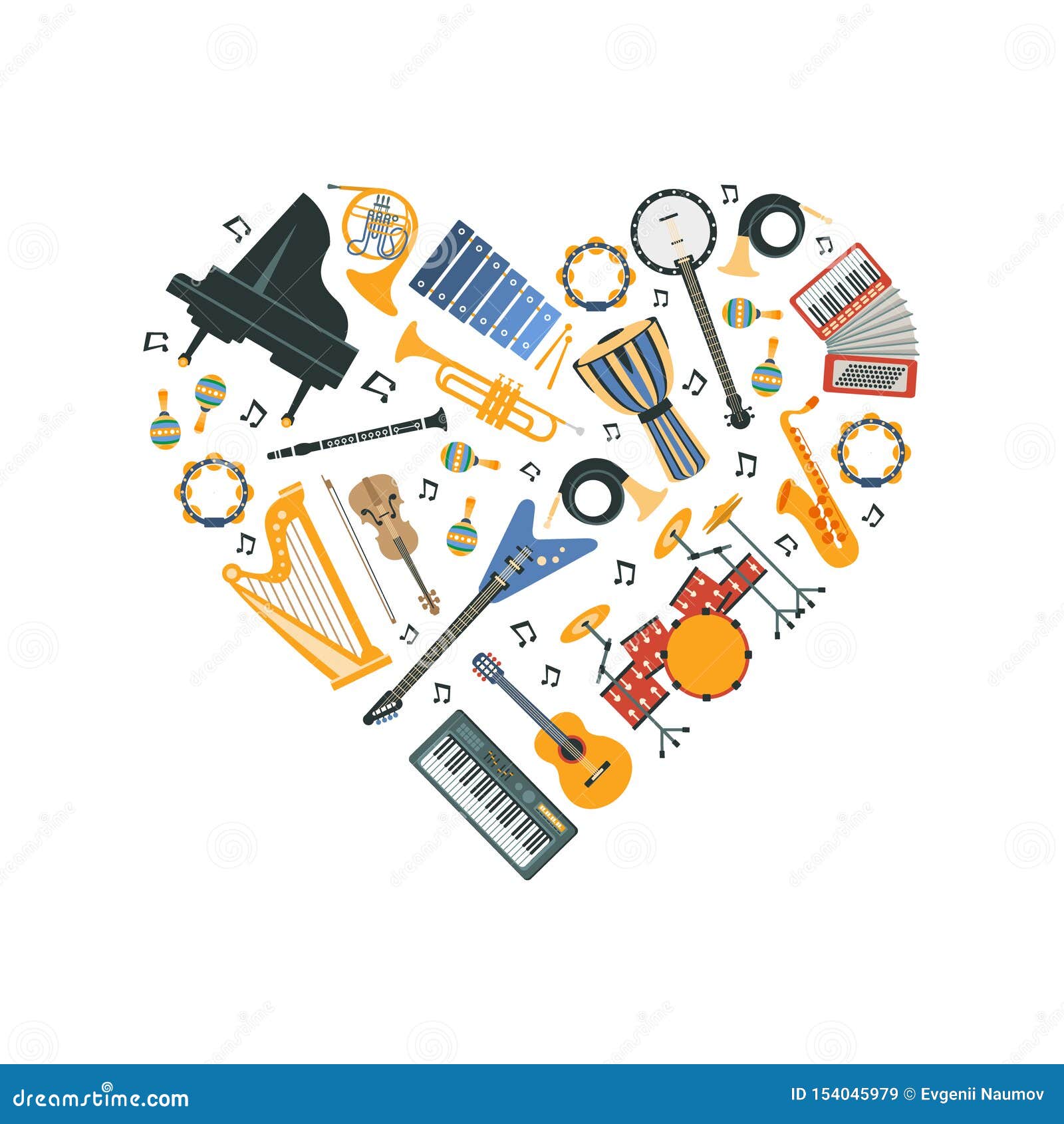 Musical Instruments Seamless Pattern of Heart Shape Vector Illustration ...