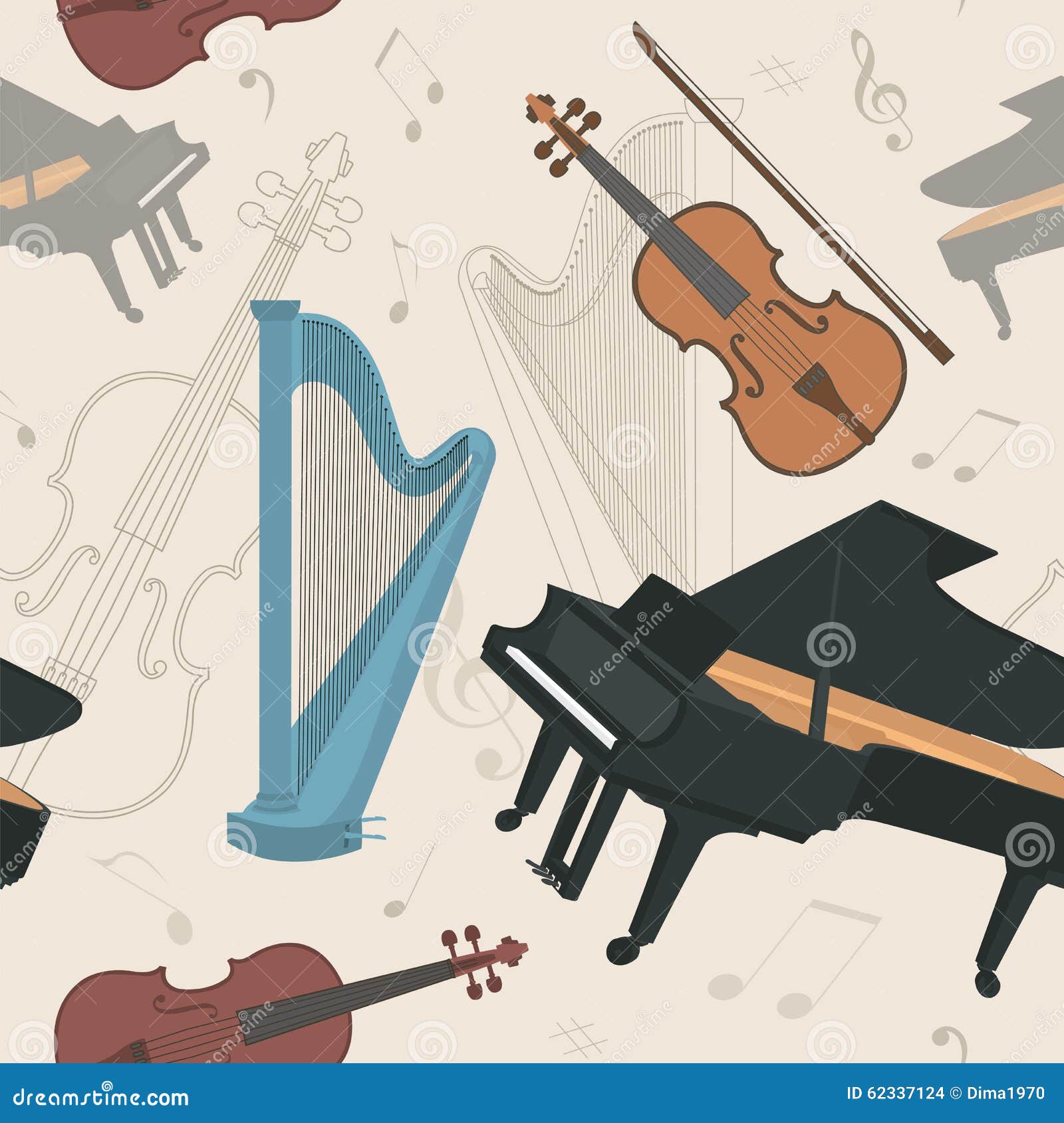 Musical Instruments Seamless Pattern Stock Vector - Illustration of ...