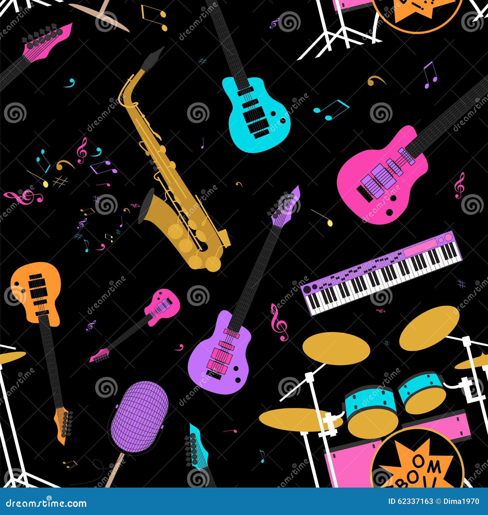 Musical Instruments Seamless Pattern Stock Vector - Illustration of ...