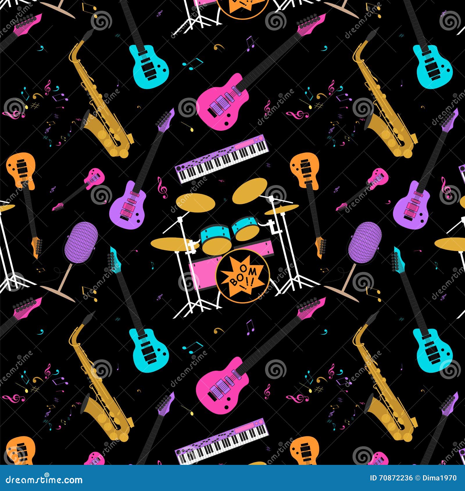 Musical Instruments Seamless Pattern Stock Vector - Illustration of ...