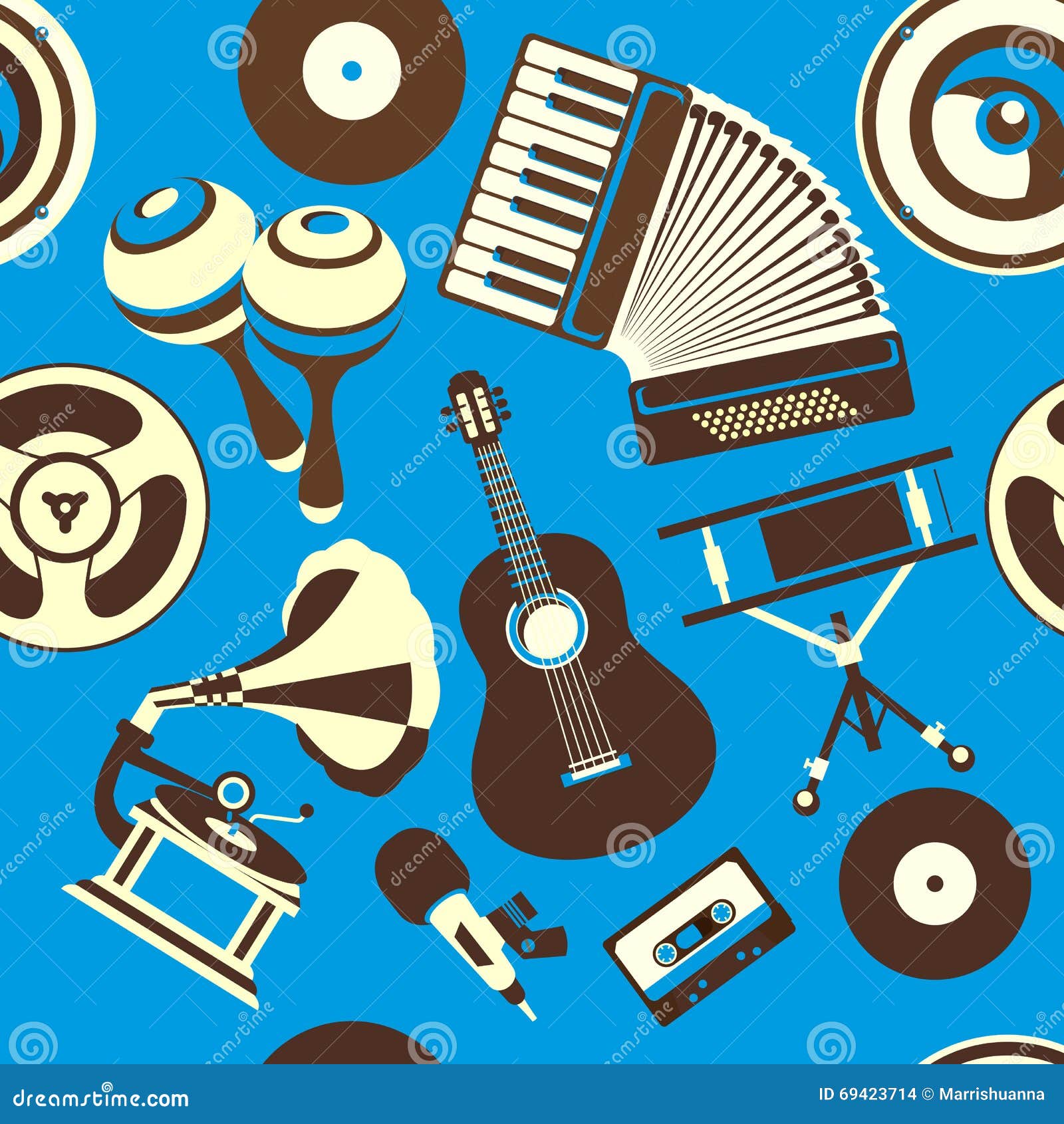 Musical Instruments Seamless Pattern Stock Vector - Illustration of ...