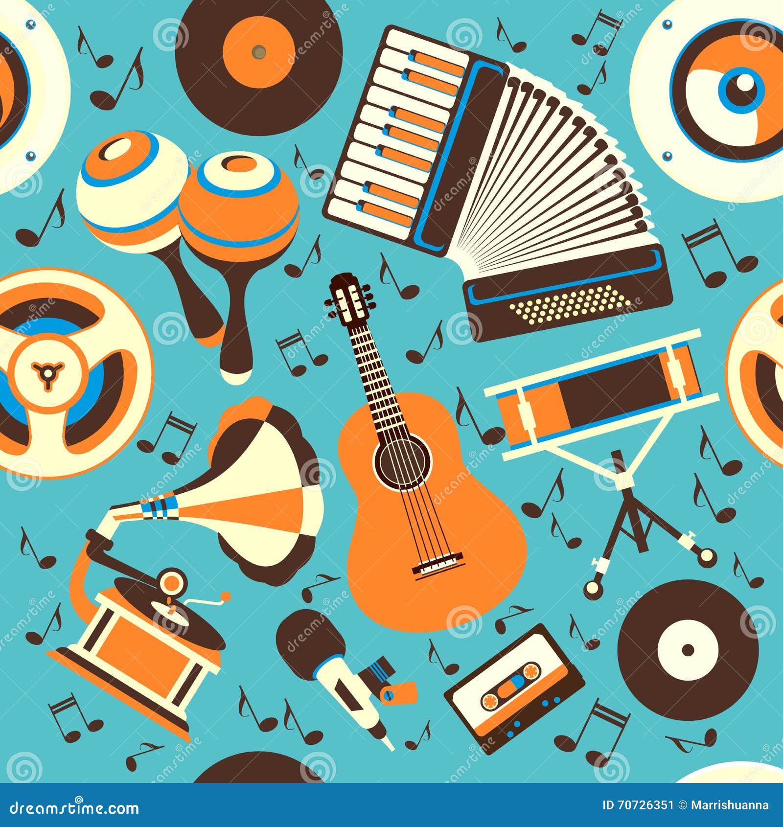 Musical Instruments Seamless Pattern Stock Vector - Illustration of ...