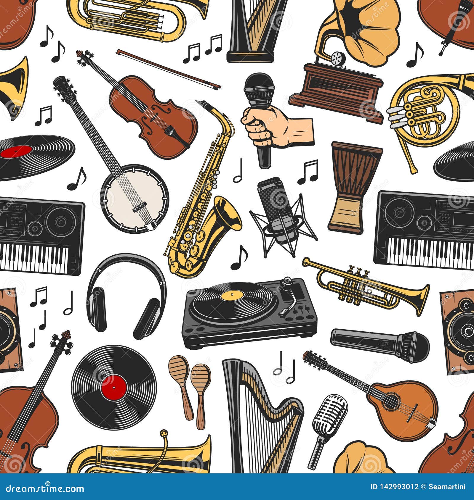 Musical Instruments Seamless Pattern, Vector Stock Vector ...