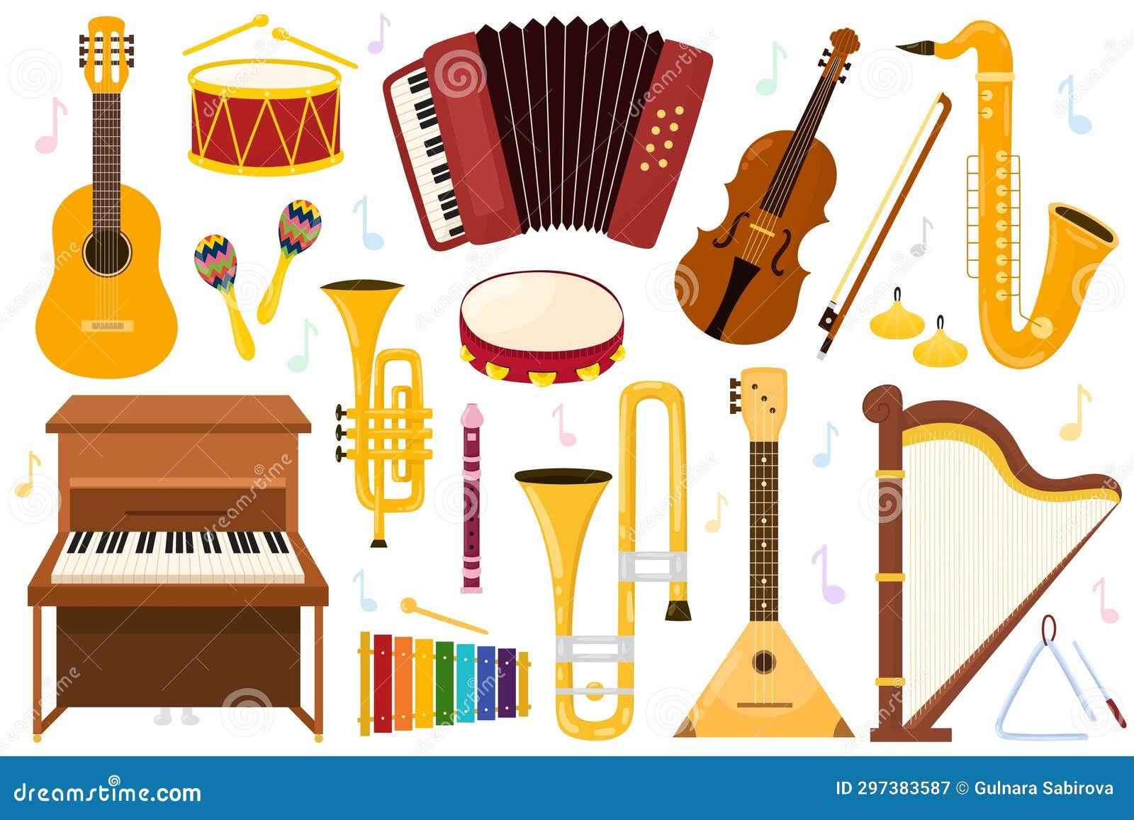 Musical Instruments Set. Collection with Doodle Music Elements Stock ...
