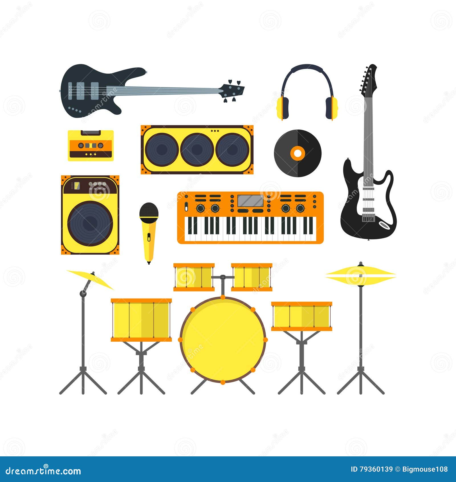 Musical Instruments Set Flat. Vector Stock Vector - Illustration of ...