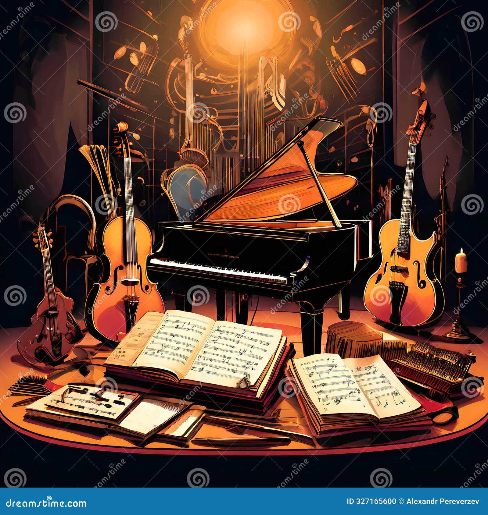 Musical Instruments and Sheet Music Stock Illustration - Illustration ...