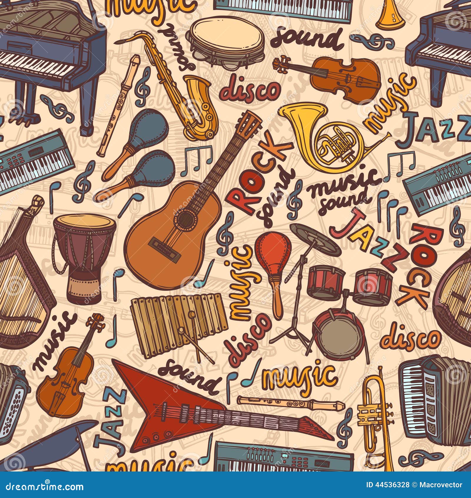 Musical Instruments Sketch Seamless Pattern Stock Vector - Illustration ...