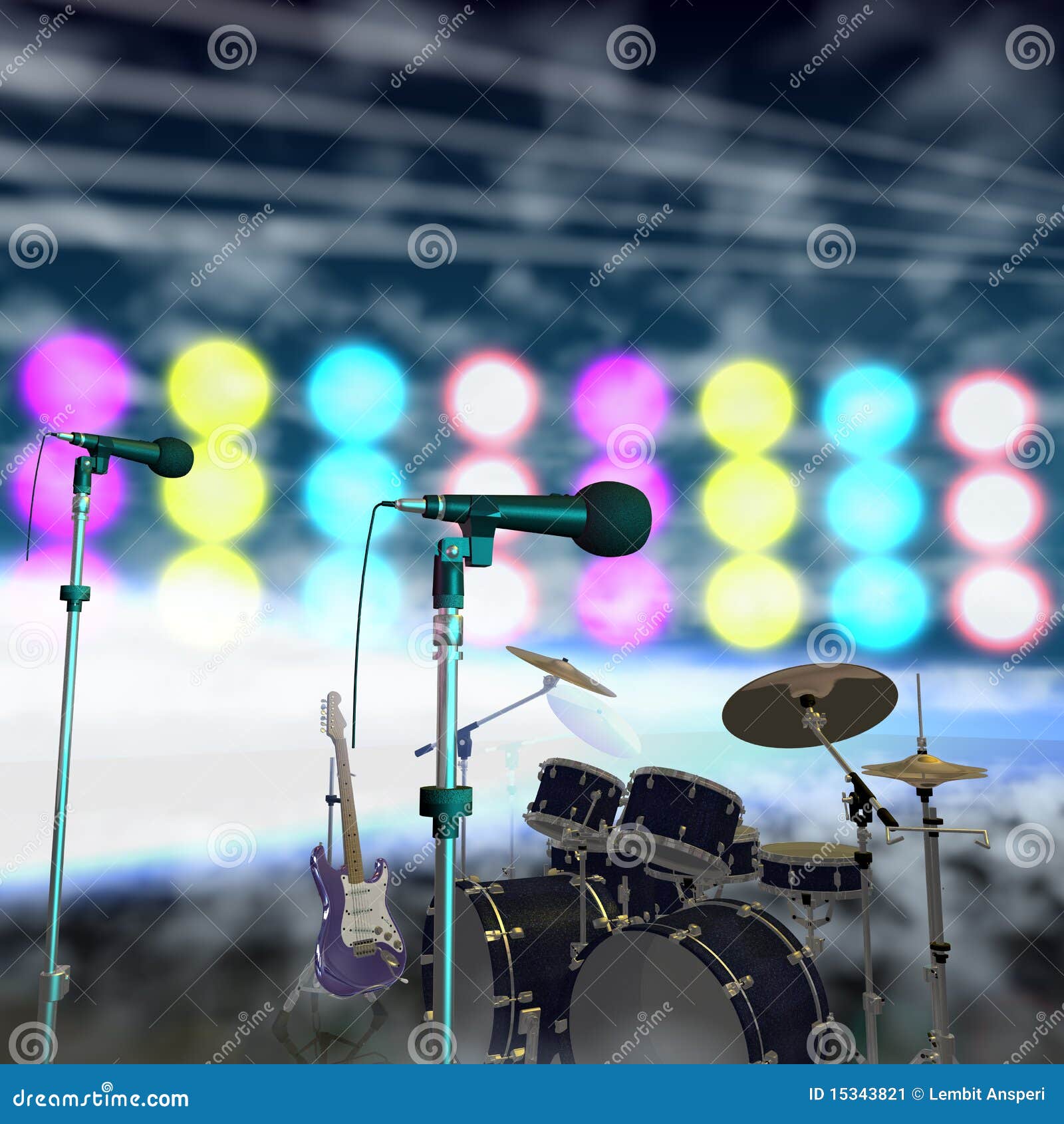 Musical Instruments on a Stage Stock Illustration - Illustration of ...