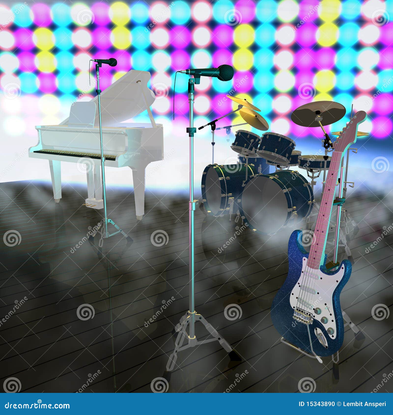 Musical Instruments on a Stage Stock Illustration - Illustration of ...