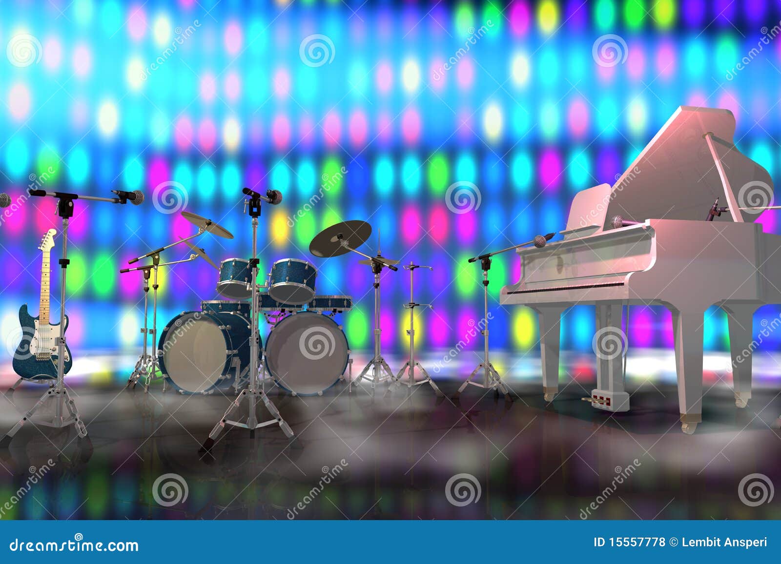 Musical Instruments on a Stage Stock Illustration - Illustration of ...