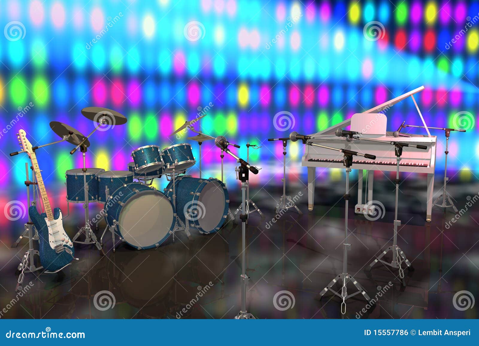 Musical Instruments on a Stage Stock Illustration - Illustration of ...