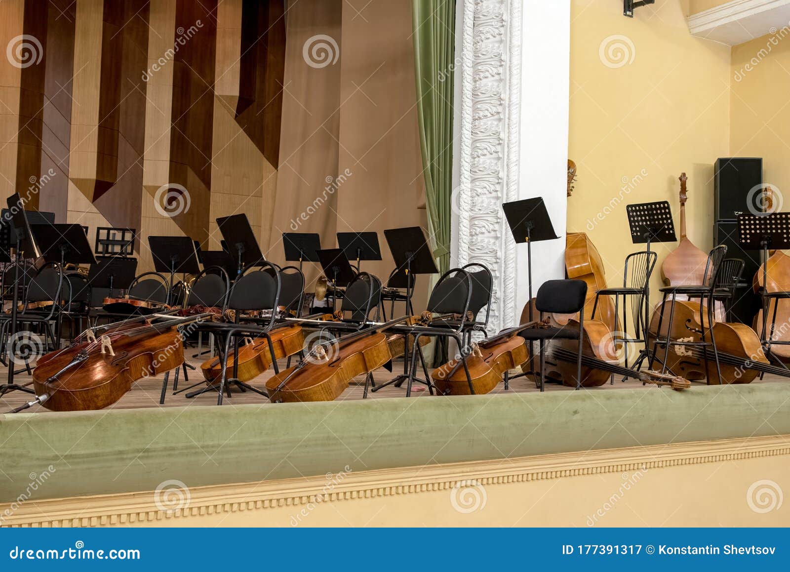 Musical Instruments on the Stage Stock Image - Image of music, cello ...