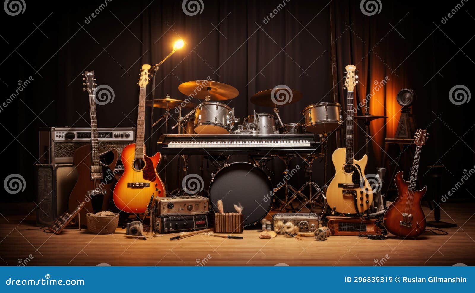 Musical Instruments on Stage, Ready for the Gig Stock Image - Image of ...