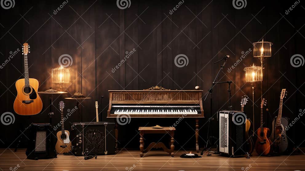 Musical Instruments on Stage, Ready for the Gig Stock Photo - Image of ...