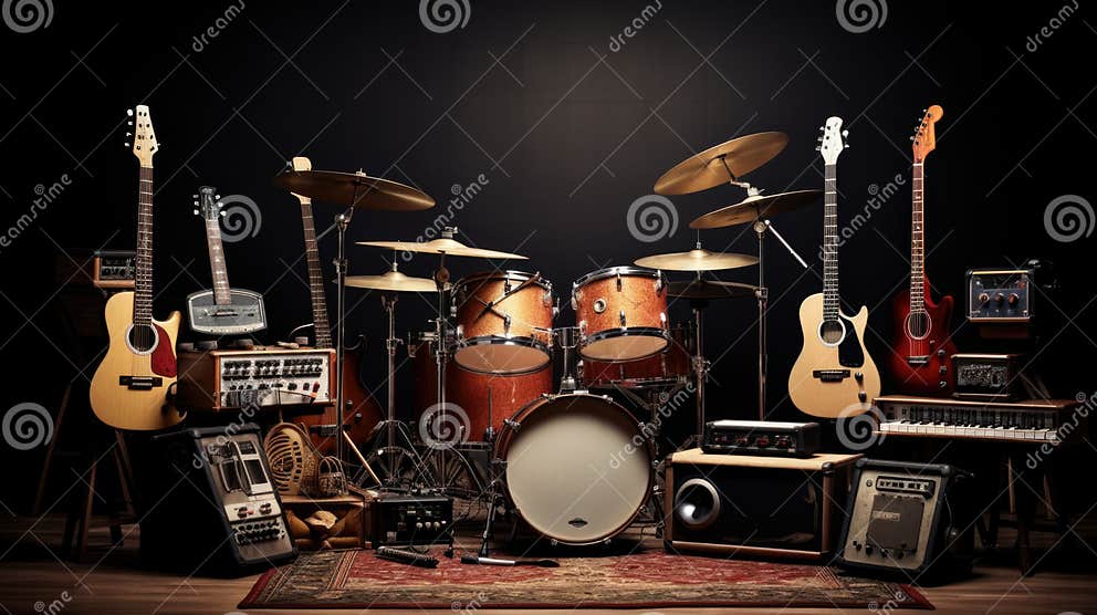 Musical Instruments on Stage, Ready for the Gig Stock Image - Image of ...