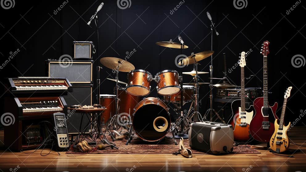 Musical Instruments on Stage, Ready for the Gig Stock Photo - Image of ...