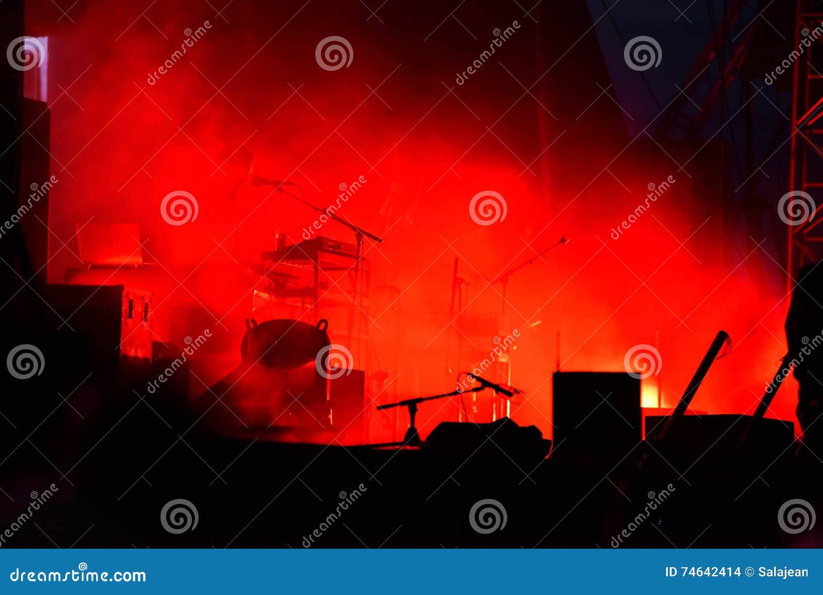 Musical Instruments on the Stage in Red Lights Stock Photo - Image of ...