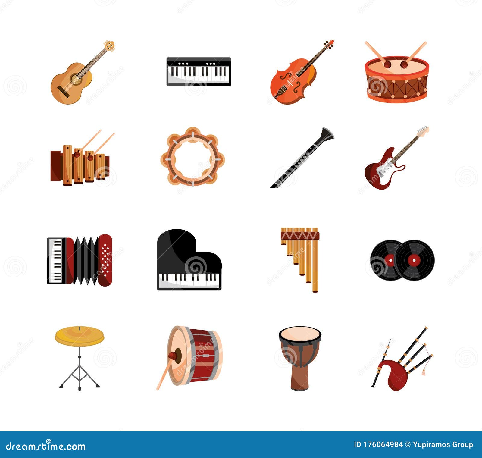 Musical Instruments String Wind Percussion Icon Set Isolated Icon Stock ...