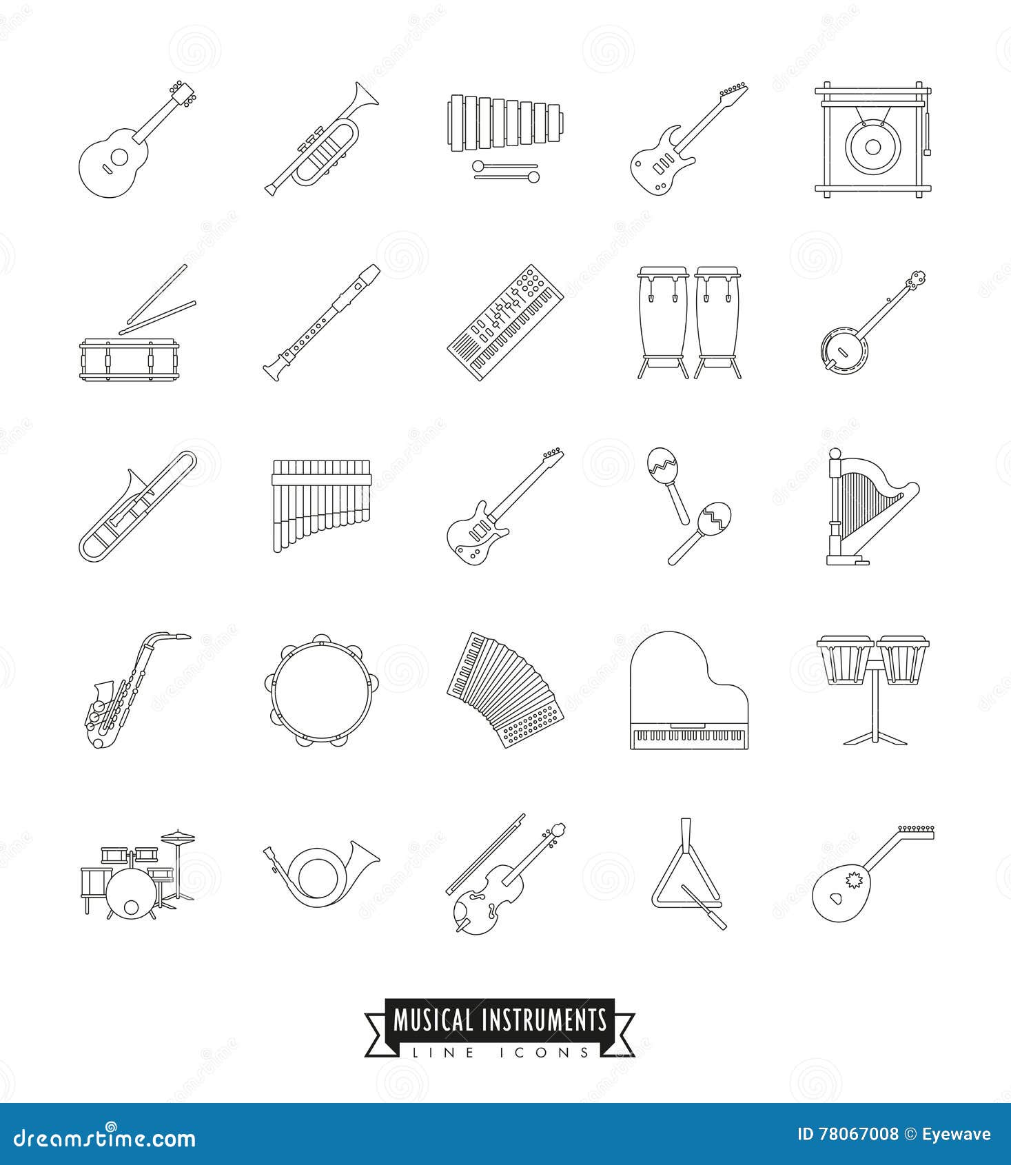 Musical Instruments Thin Line Icons Set Stock Vector - Illustration of ...