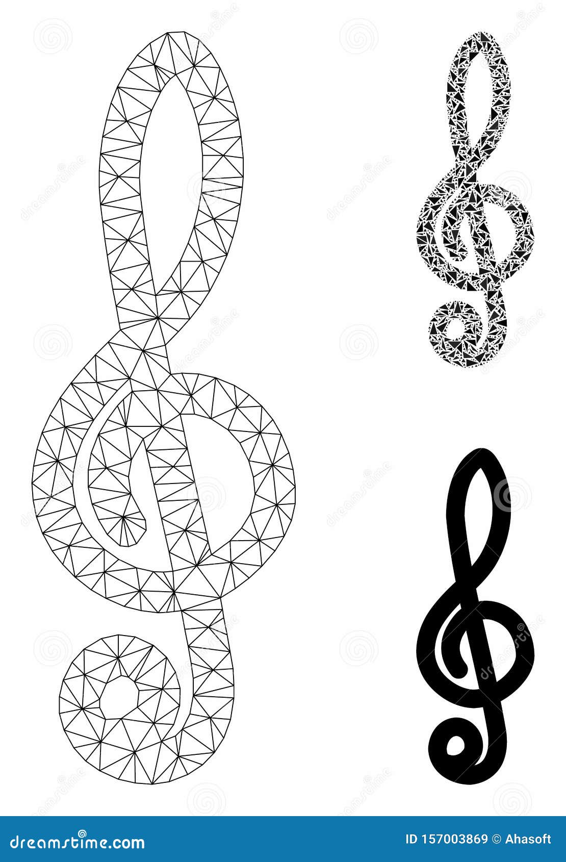 Musical Notation Vector Mesh 2D Model and Triangle Mosaic Icon Stock ...