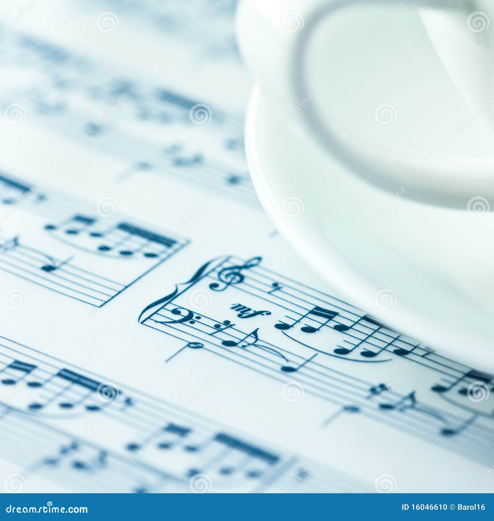 Musical Notation and a White Coffee Cup Stock Photo - Image of close ...