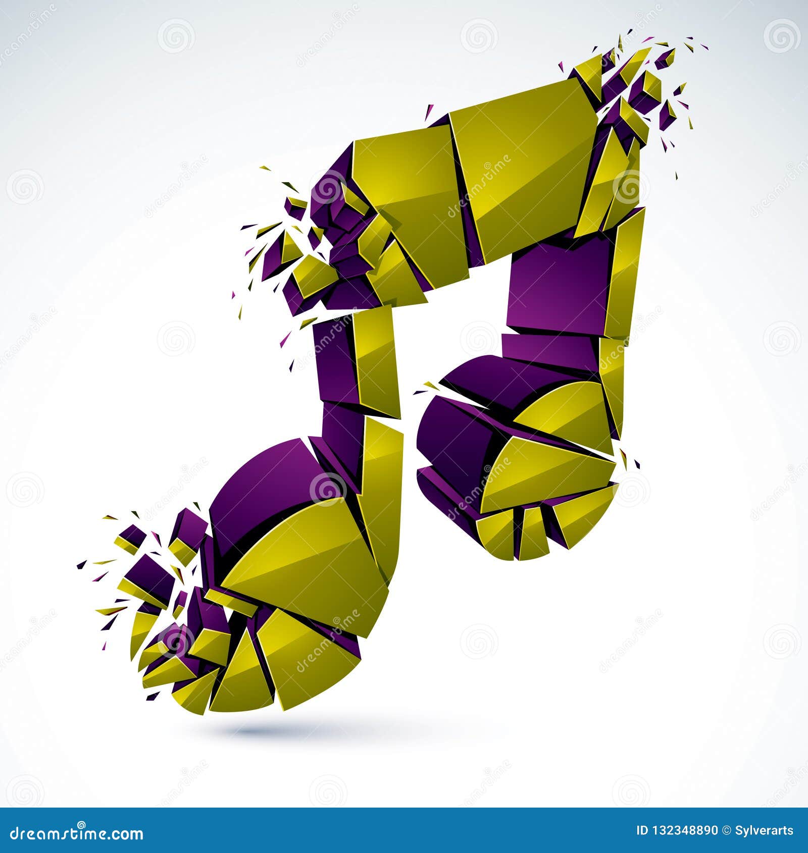 Musical Note Exploding To Pieces, Vector 3d Realistic Illustration ...