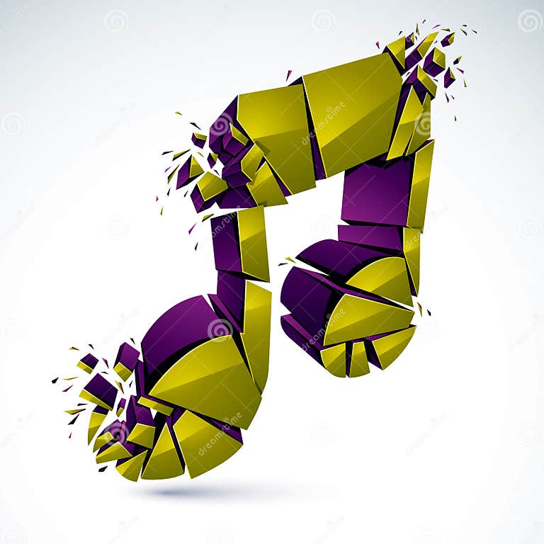 Musical Note Exploding To Pieces, Vector 3d Realistic Illustration ...