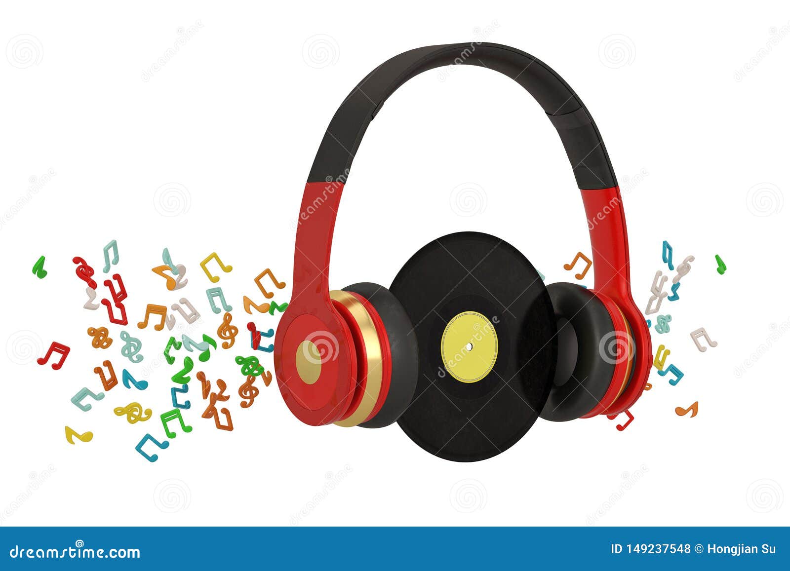 Musical Note and Headphones Isolated on White Background. 3D ...