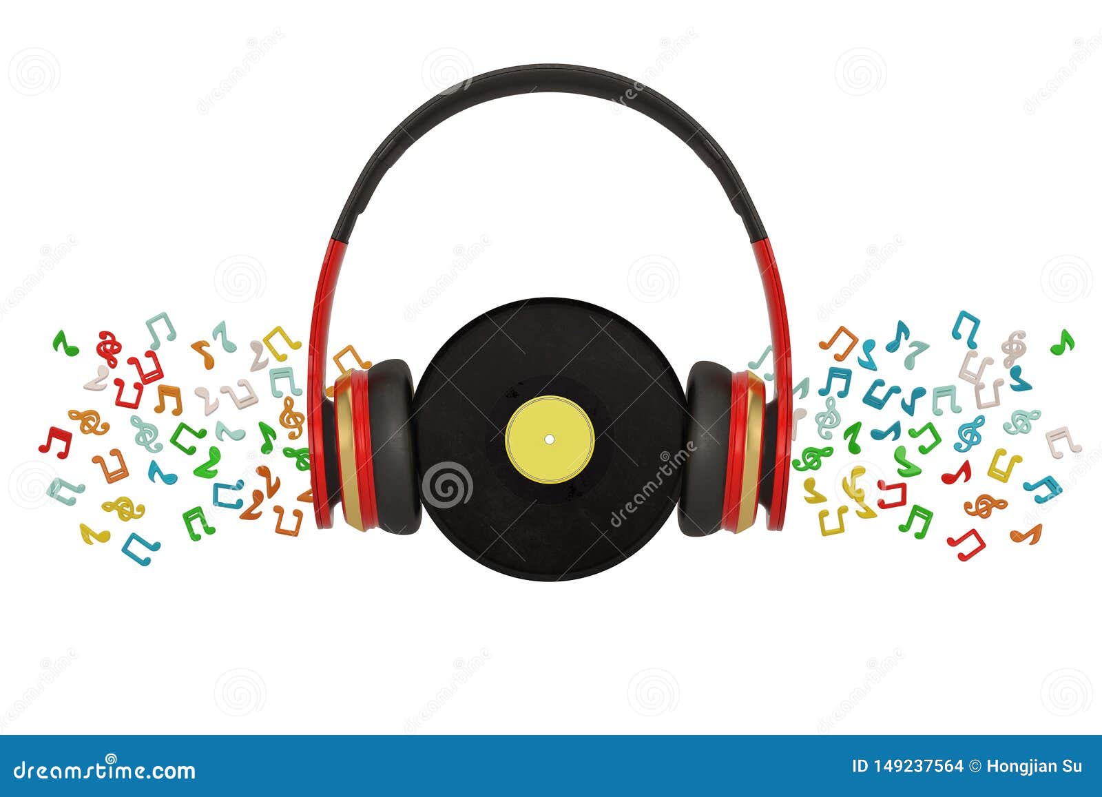 Musical Note and Headphones Isolated on White Background. 3D ...