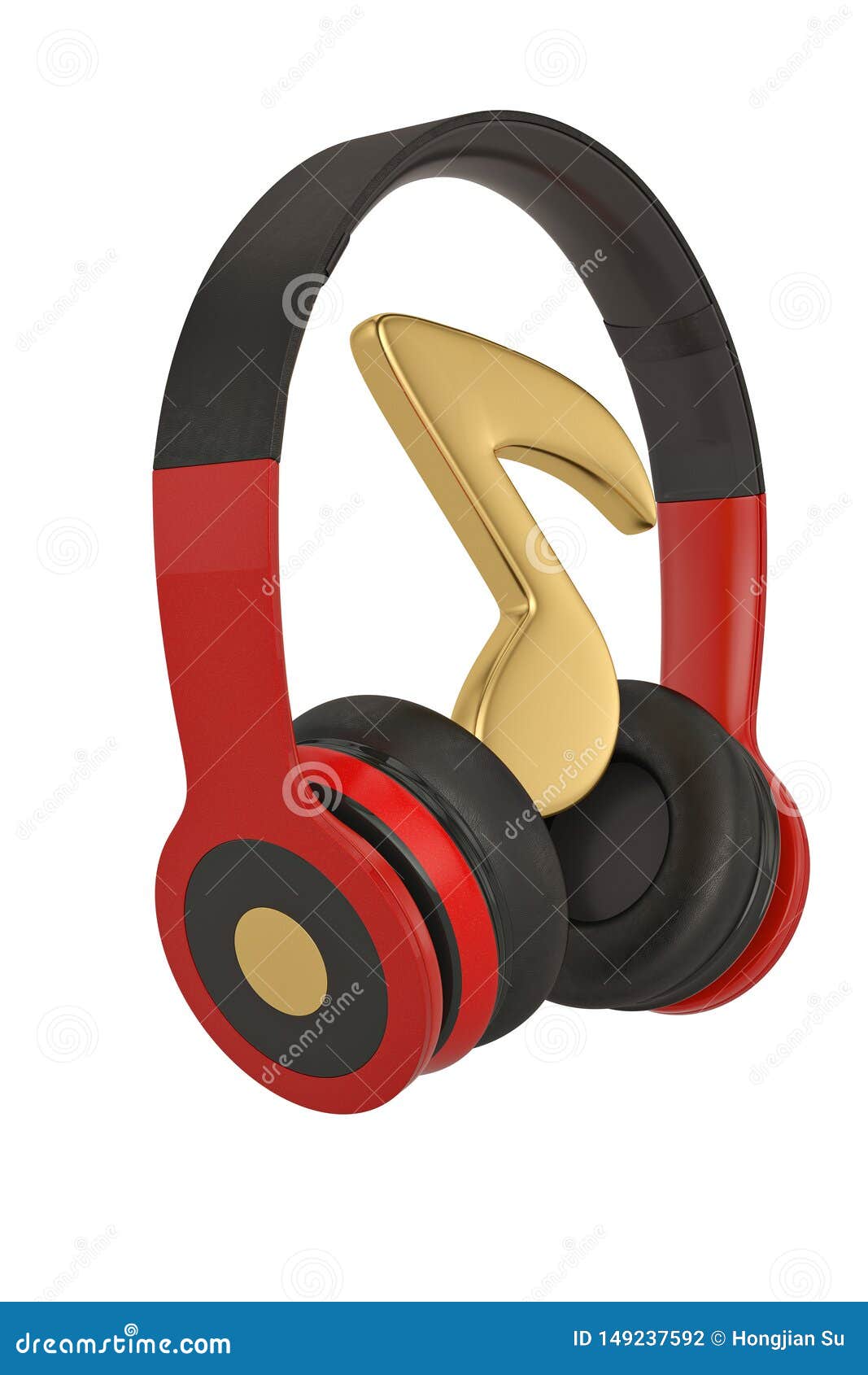 Musical Note and Headphones Isolated on White Background. 3D ...