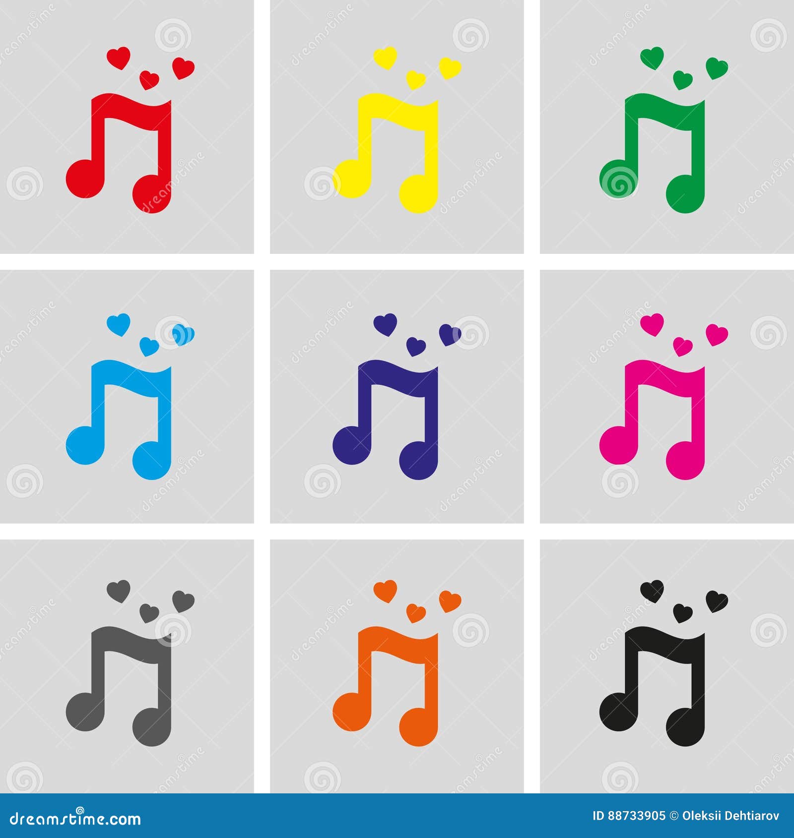 Musical Note with Hearts Icon Stock Vector Illustration Flat Design ...