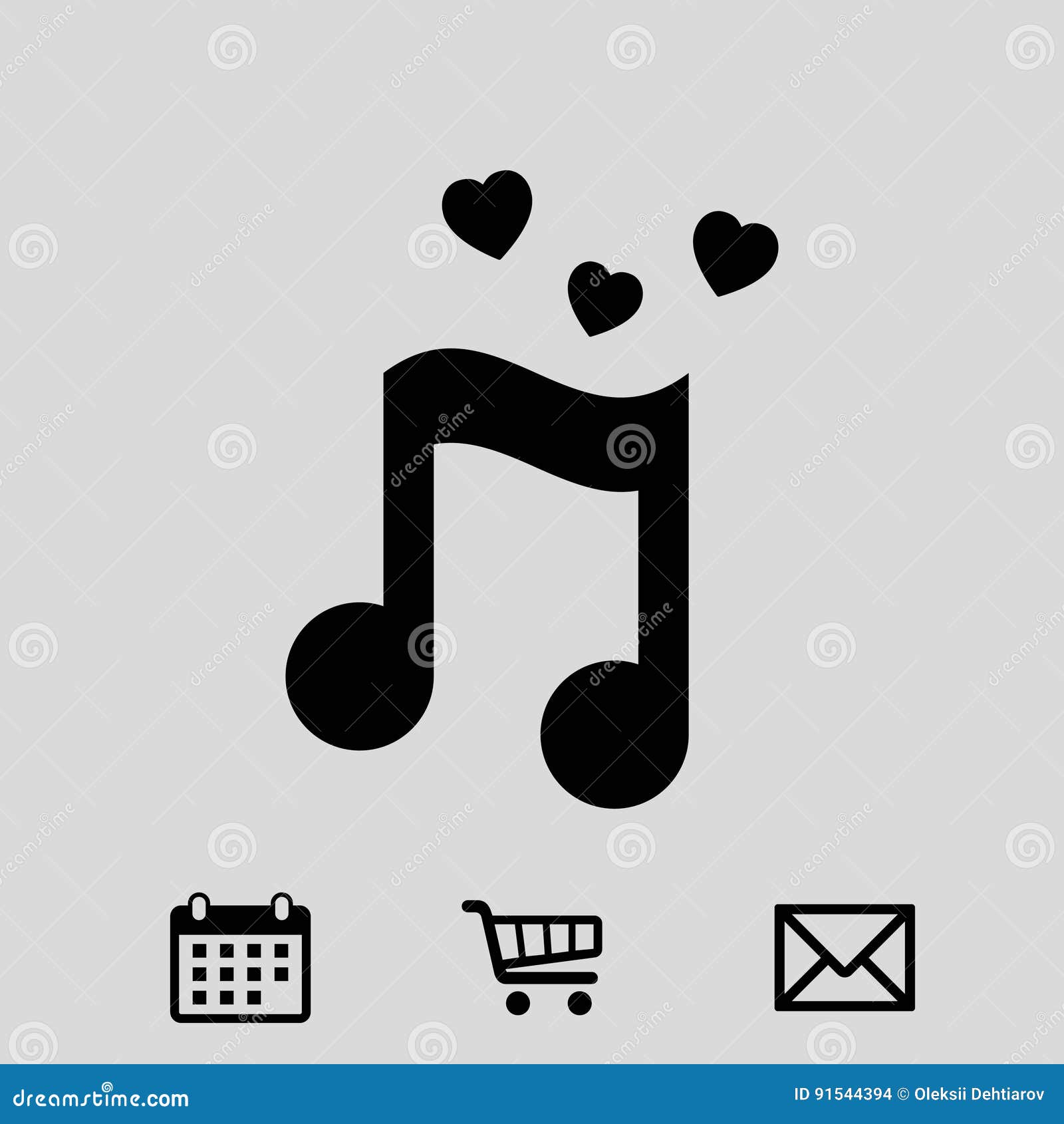 Musical Note with Hearts Icon Stock Vector Illustration Flat Design ...