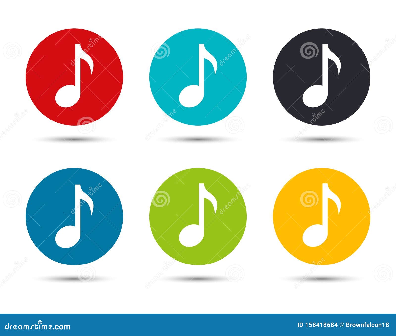 Musical Note Icon Flat Round Button Set Illustration Design Stock ...