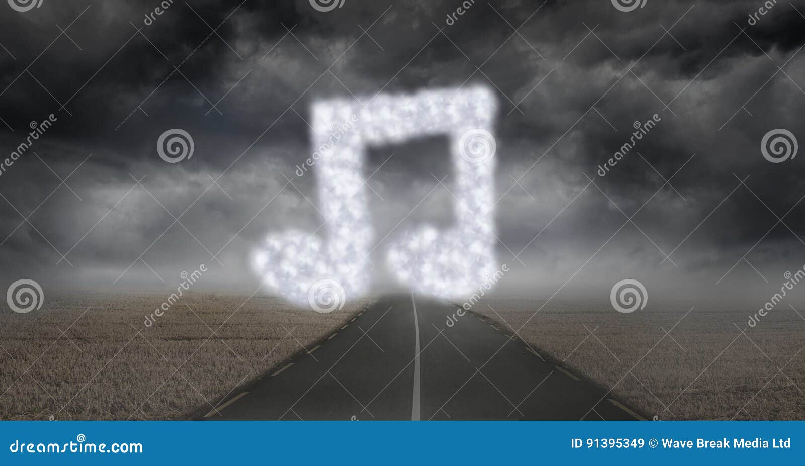 Musical Note Made of Cloud Texture Over Street Against Storm Clouds ...