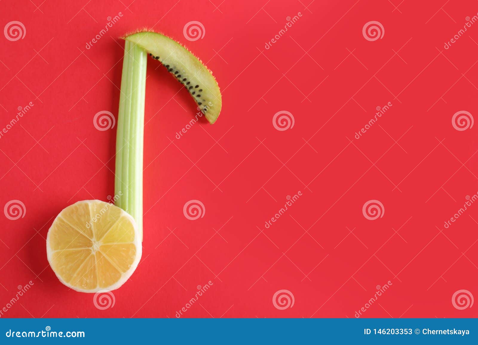 Musical Note Made of Vegetables and Fruits on Color Background, Top ...